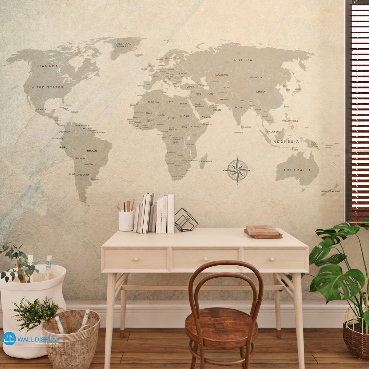 Vintage World Map wall mural in Dubai, Abu Dhabi and all UAE